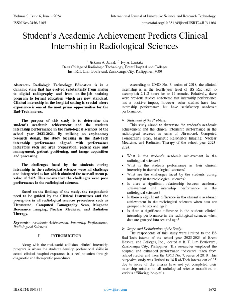 Student’s Academic Achievement Predicts Clinical Internship in Radiological Sciences | PDF ...