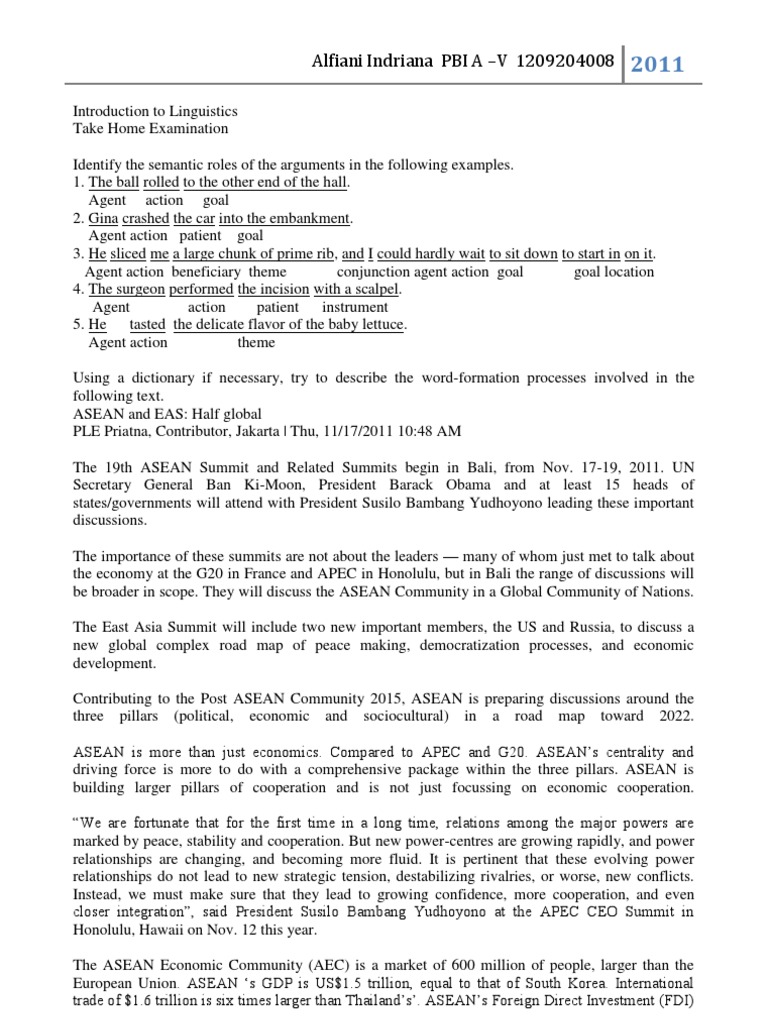 Uts Linguistics Alfiani Indriana Pbi-A-V-12009204008 | PDF | Association Of Southeast Asian ...
