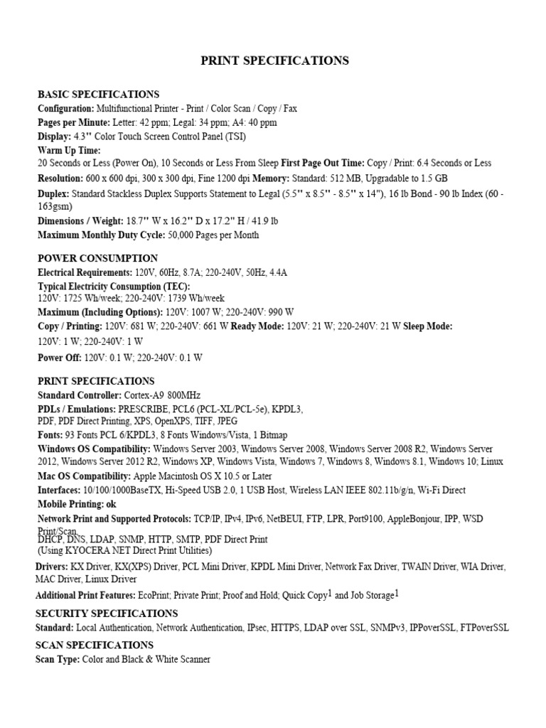 Basic Specifications | PDF | Image Scanner | Computer Engineering