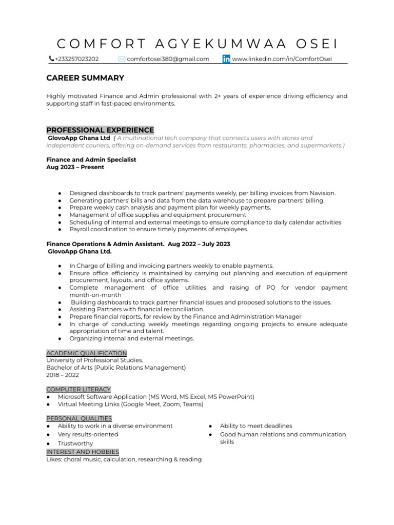 Comfort Agyekumwaa Osei CV PDF | PDF | Software | Computing