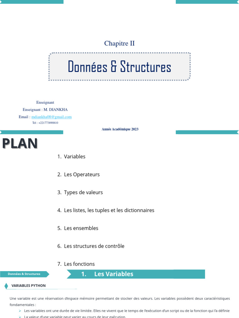 Chapitre - 2 - Manipulation - Données - & - Structures | PDF | Structure de contrôle | Variable ...