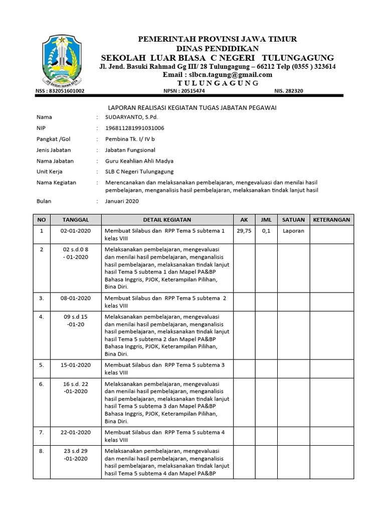 Contoh Laporan Realisasi Kegiatan SKP 2020 | PDF