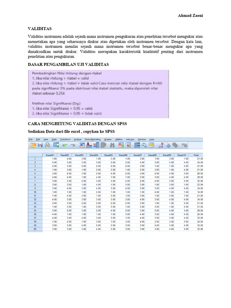 Panduan Praktikum VALIDITAS | PDF