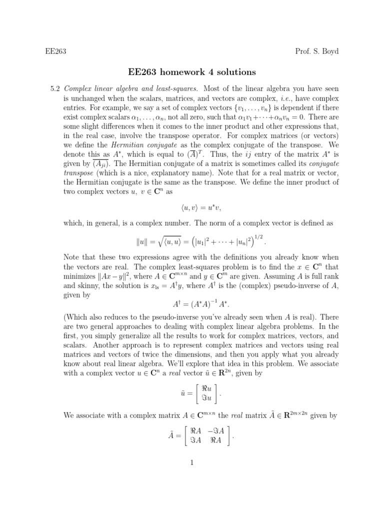 EE263 Homework Solutions | PDF | Matrix (Mathematics) | Vector Space