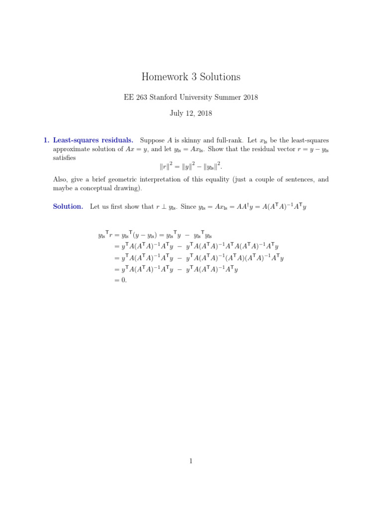 EE 263 Homework Solutions | PDF | Algebra | Linear Algebra