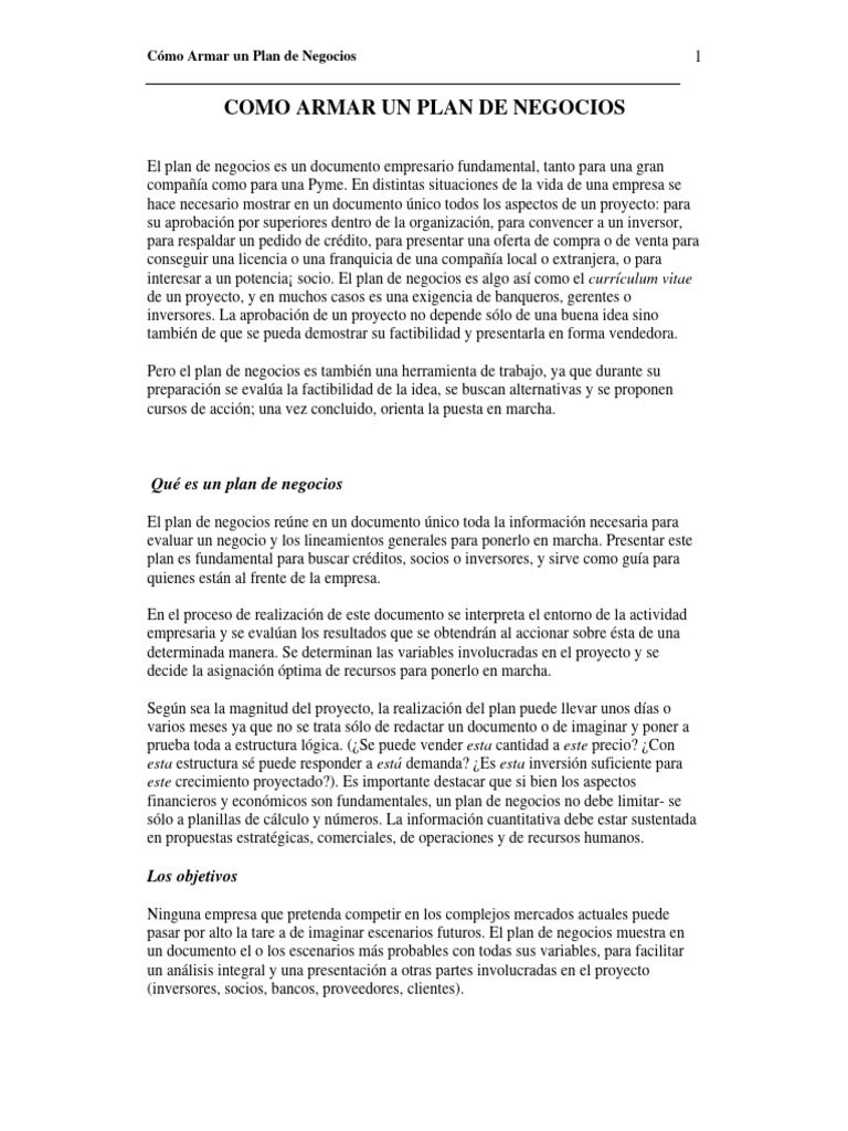Como Armar Un Plan de Negocios | PDF | Plan de negocios | Business Como Armar Un Plan de Negocios | PDF | Plan de negocios | Business