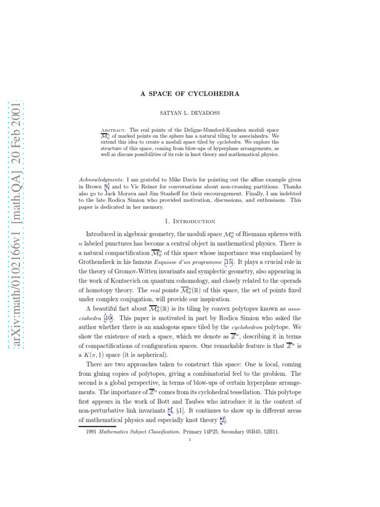 Satyan L. Devadoss - A Space of Cyclohedra | PDF | Geometric Shapes ...