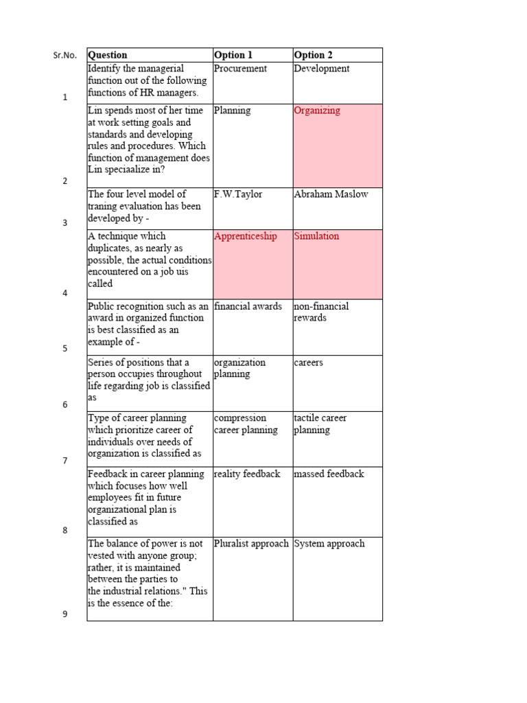 Option 1 Option 2: SR - No | PDF | Human Resource Management | Human Resources
