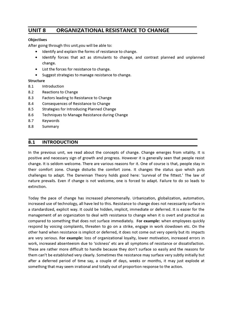 Unit 8organizational Resistance To Change | PDF | Power (Social And ...
