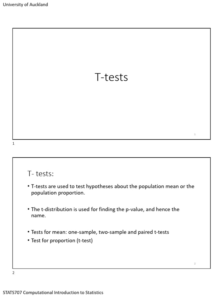 Lesson 6 - T Tests | PDF | Student's T Test | P Value