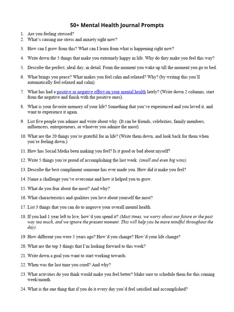 Journal Discussion Prompts | PDF | Anxiety | Feeling