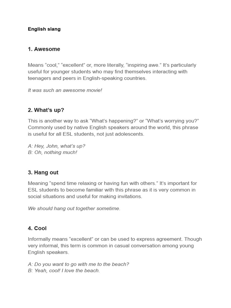 English Slang Answer PDF English Language English As A Second Or