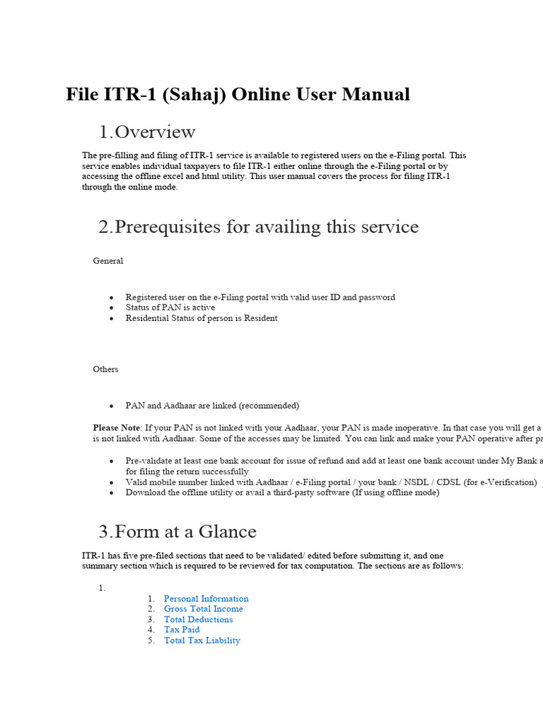 File ITR-1 (Sahaj) Online User Manual | PDF | Taxes | Online And Offline