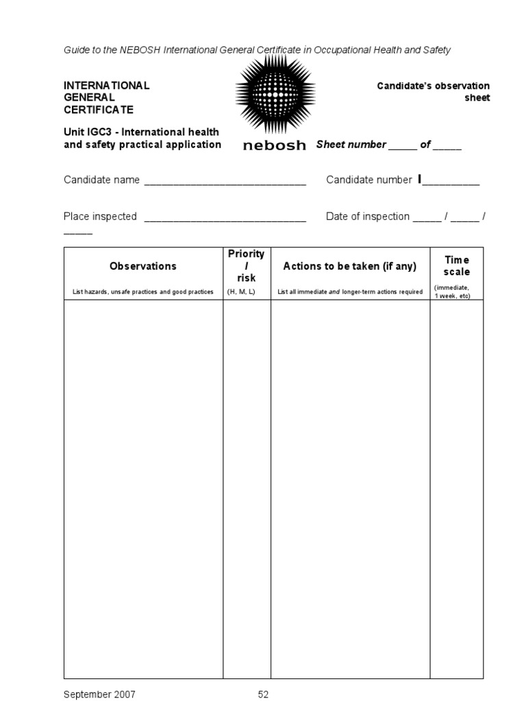 IGC Practical Observation Sheet | PDF | Safety | Occupational Safety And Health