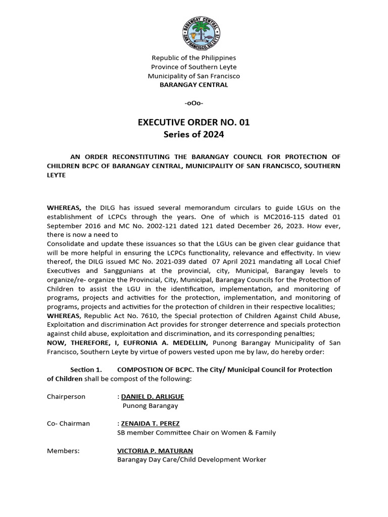 BCPC Executive Order | PDF | Justice | Crime & Violence