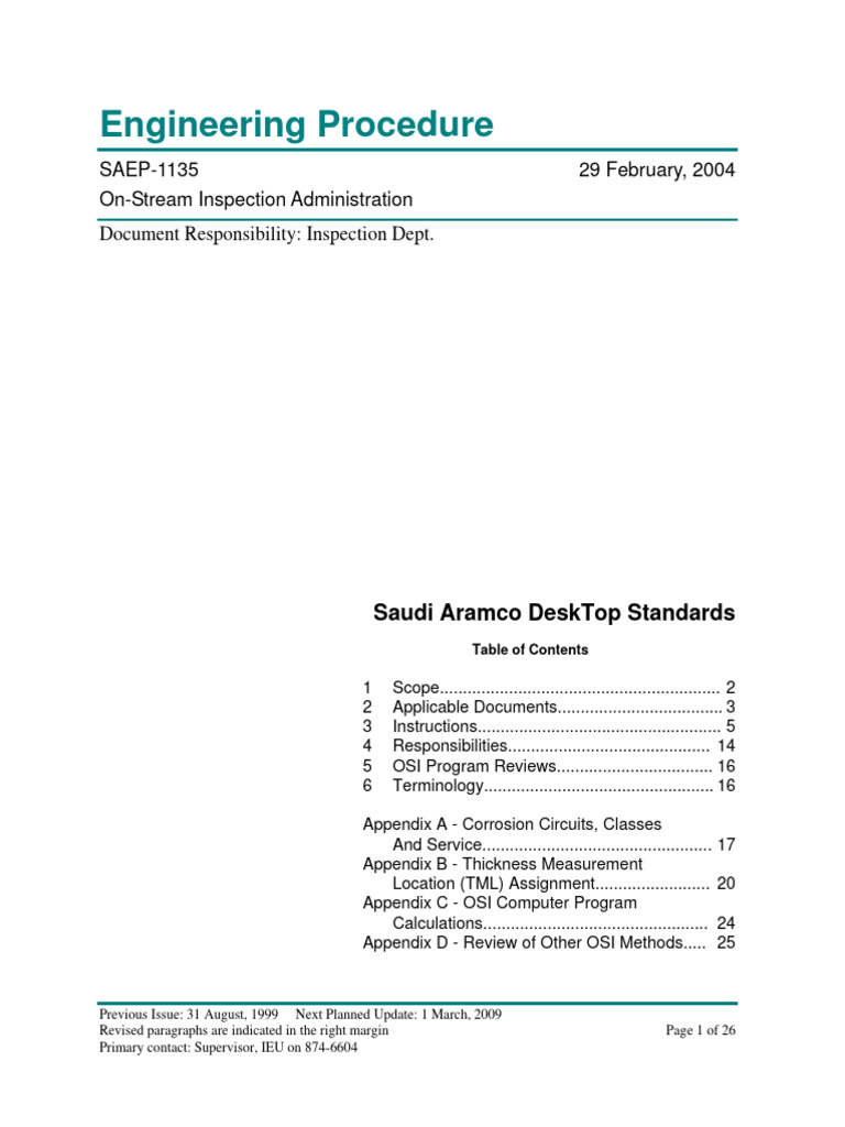 SAEP-1135 On-Stream Inspection Administration | PDF | Corrosion | Osi Model