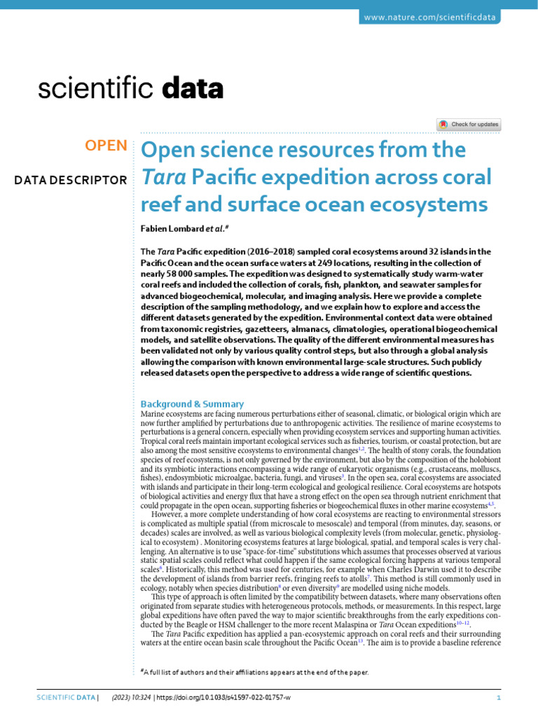 Open Science Resources From The Reef and Surface Ocean Ecosystems | PDF | Ecology | Coral Reef