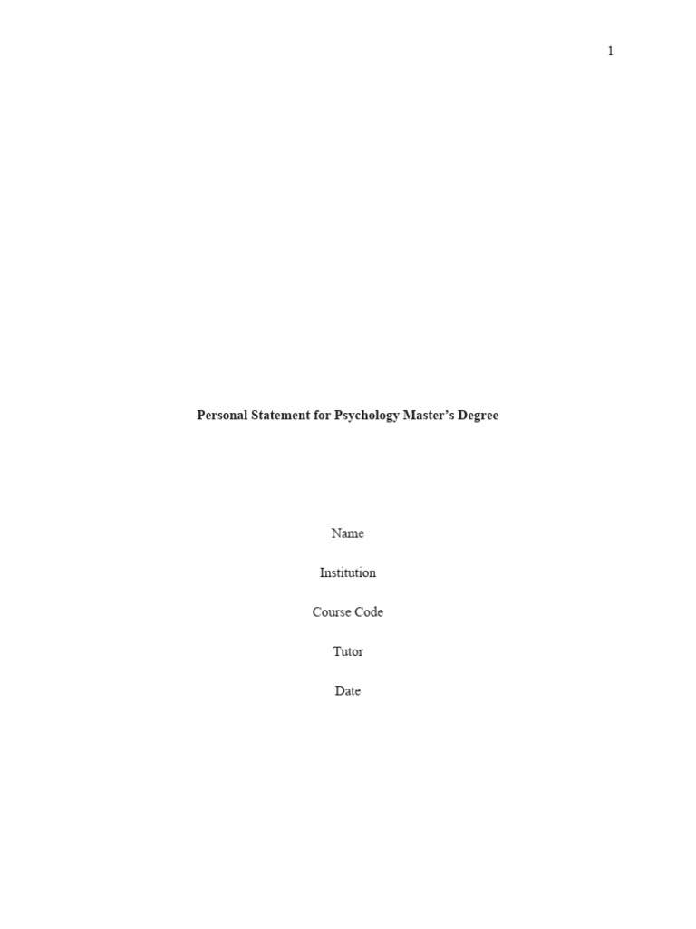 Psychology Master's Personal Statement | PDF | Psychotherapy | Mental ...