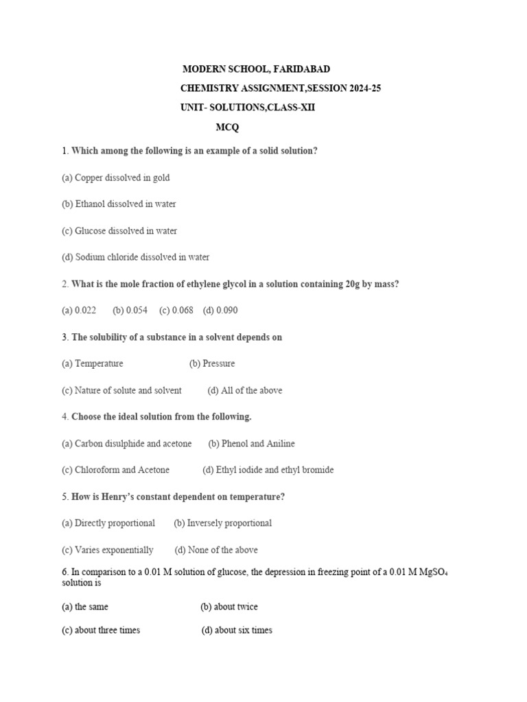 Solution Assignment 2024 25 Pdf Concentration Applied And