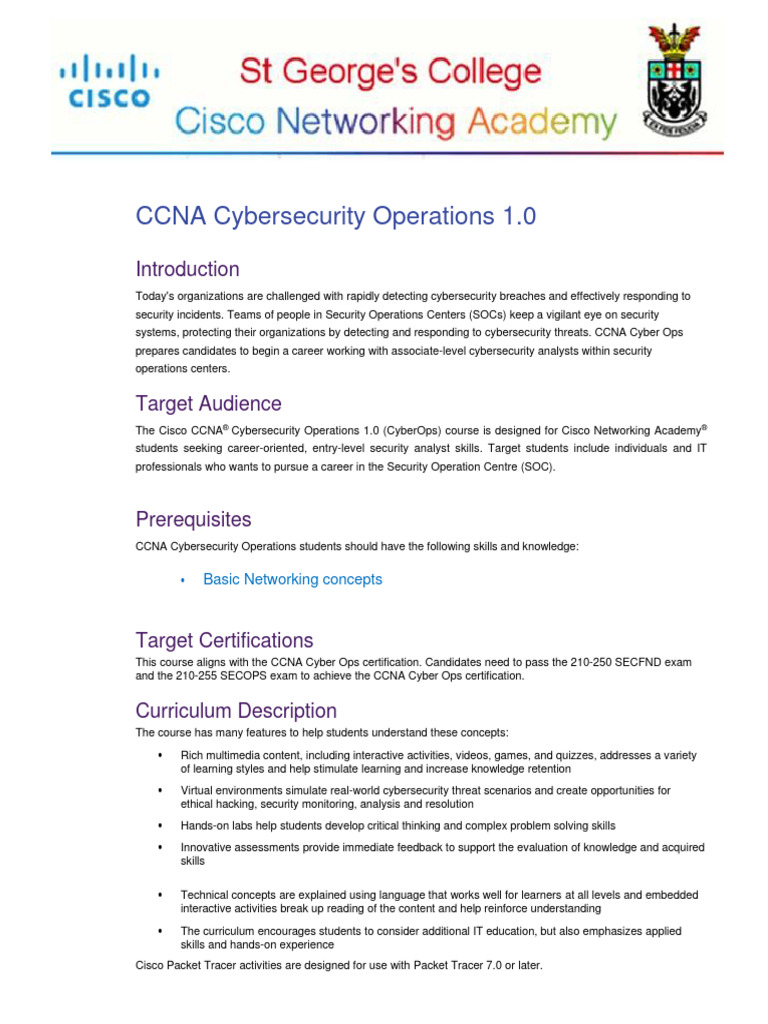 SGC Cybersecurity Operations Course Outline | PDF | Computer Network ...