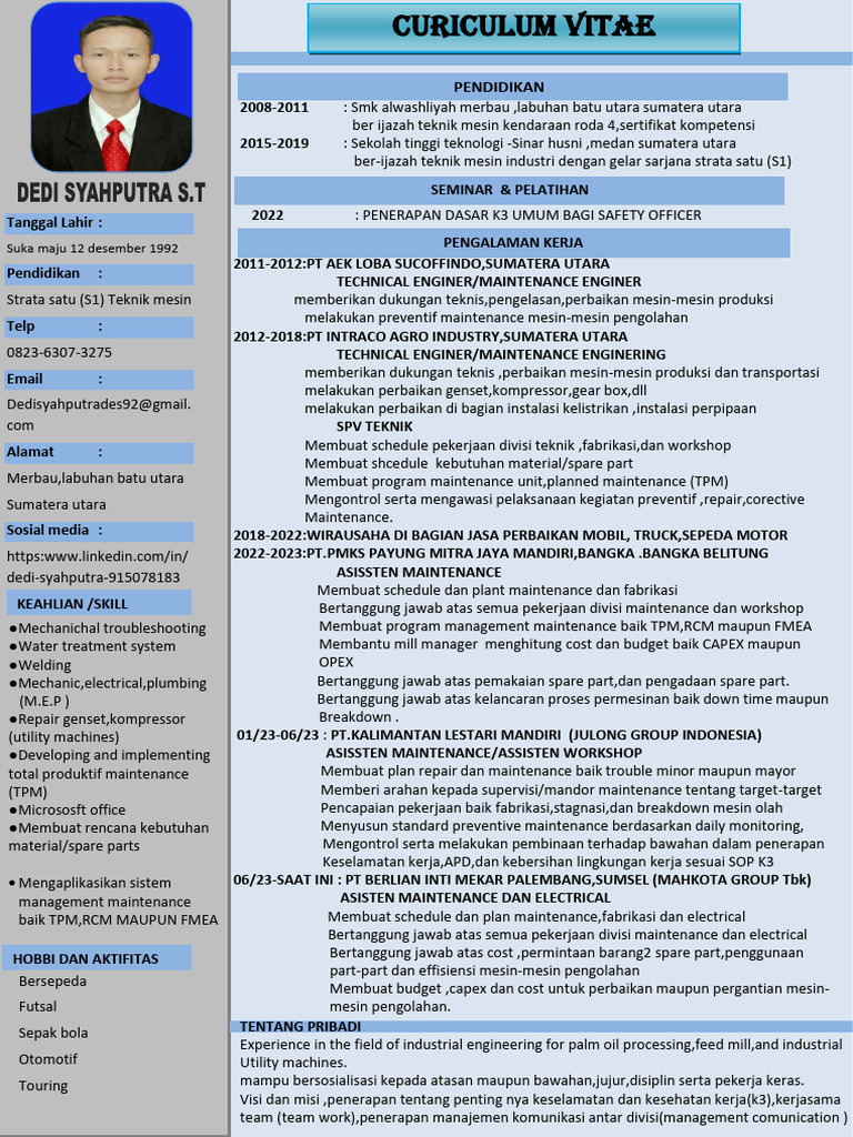 Dedi Syahputra CV Full (1) - 1 | PDF