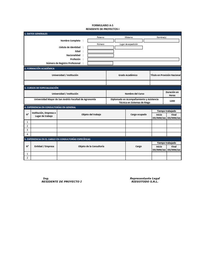 Formulario A 5 | PDF