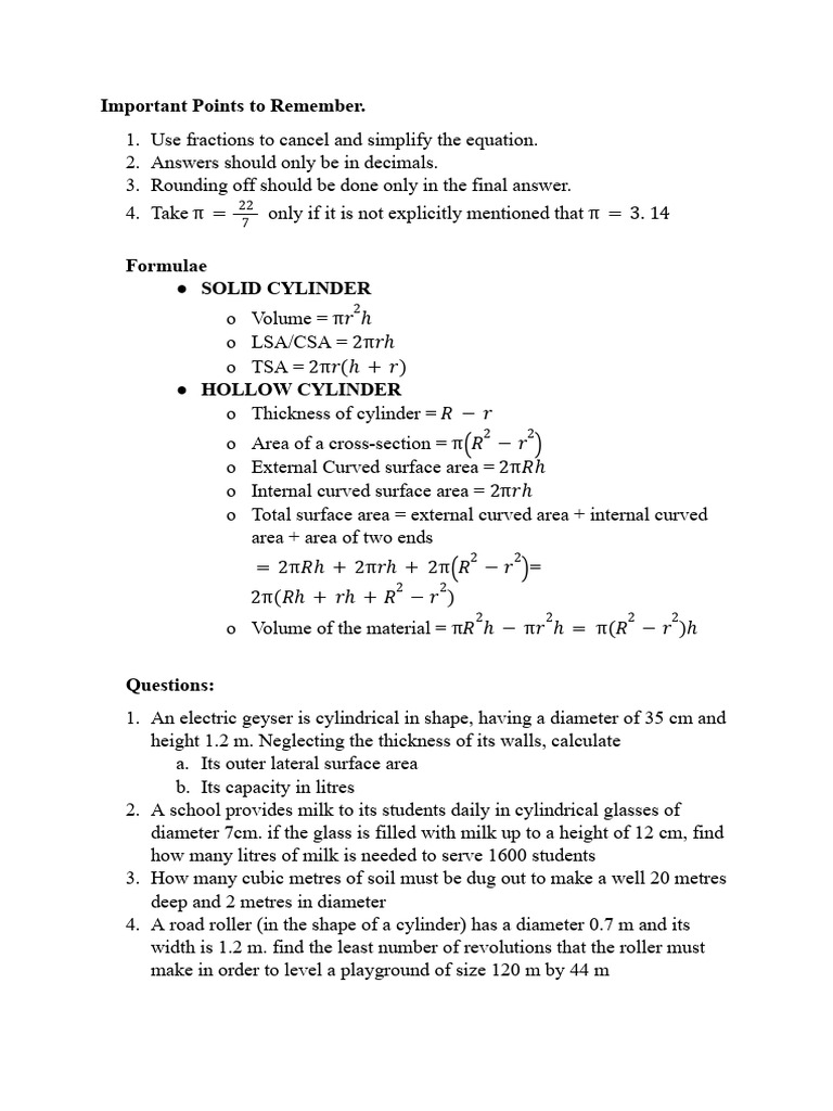 Vol and SA of Cylinder Asynch Work | PDF | Area | Volume