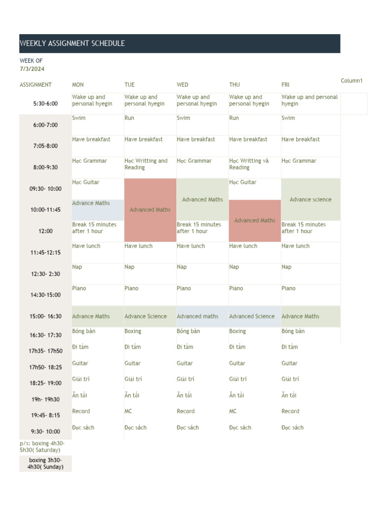 Weekly Assignment Schedule 7/3/2024 | PDF