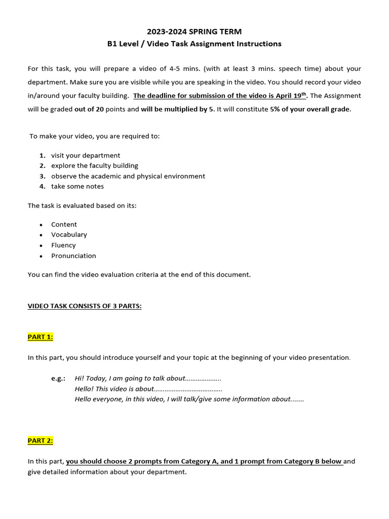 B1 Level Video Task Instructions | PDF | Human Communication | Learning