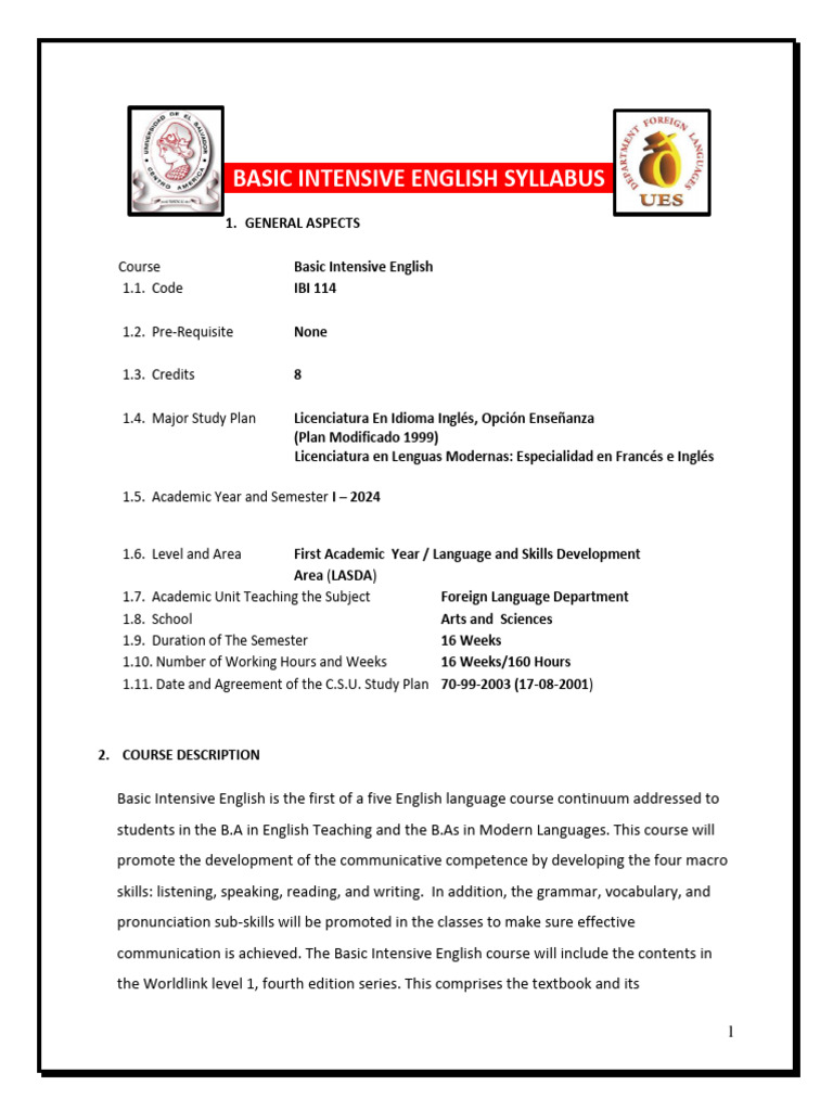 Basic Intensive English Syllabus-2024 NEWVERSION | PDF | English Language | Information