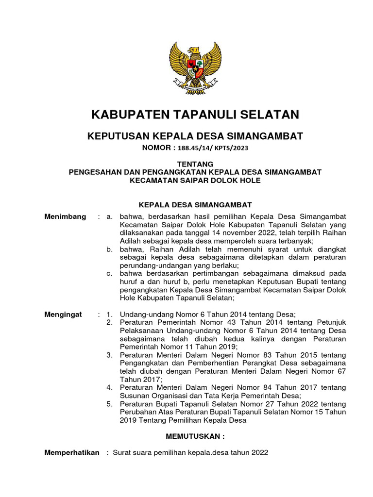 SK Pengangkatan Kepala Desa | PDF