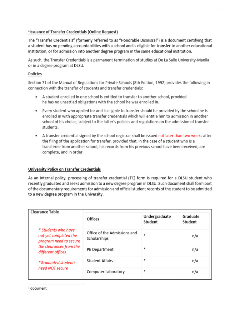 Request For Transfer Credentials | PDF | Credential