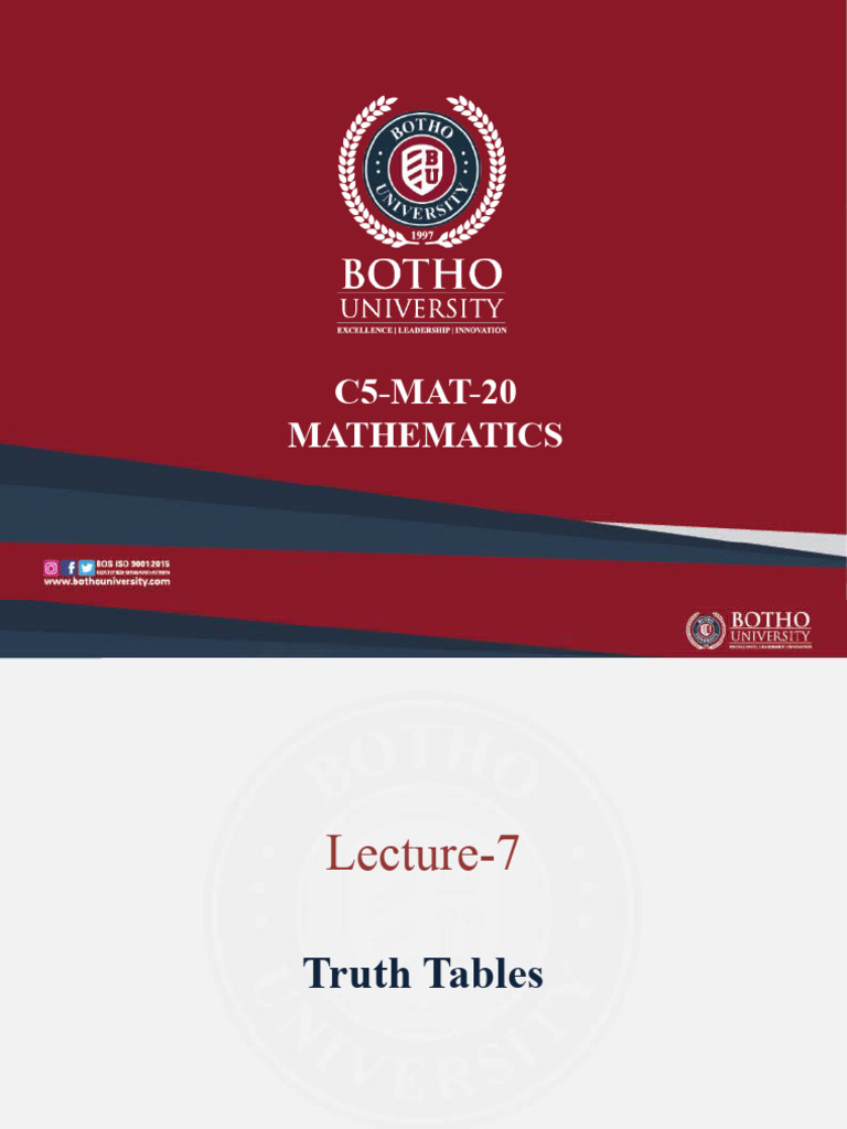 MAT Lecture 6 Truth Tables | PDF | Contradiction | Logic