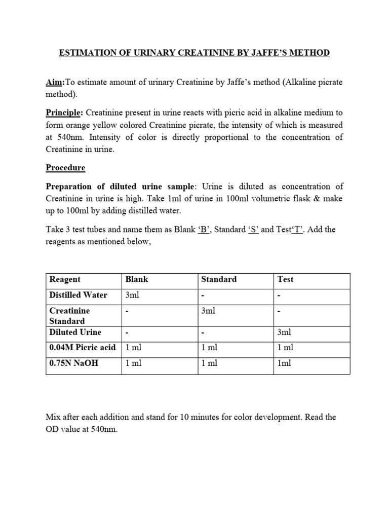 Creatinine Estimation | PDF | Creatinine | Urinary System