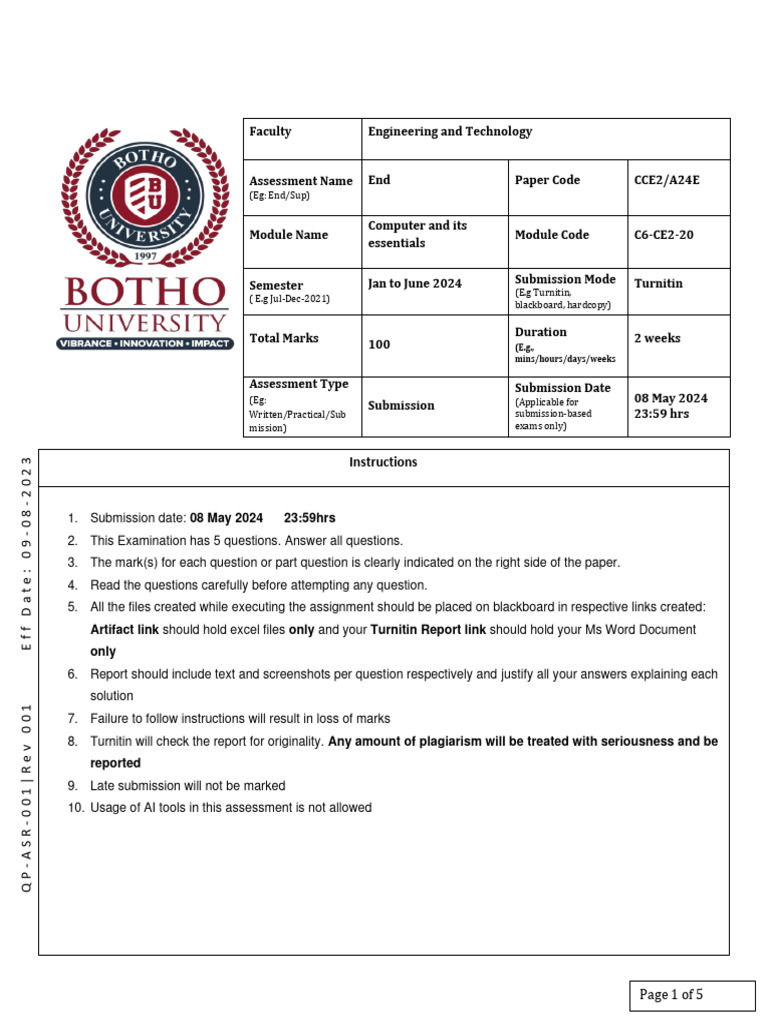 QP-ASR-001 C6-CE2-20 End Exam Question | PDF | Turnitin | Computing