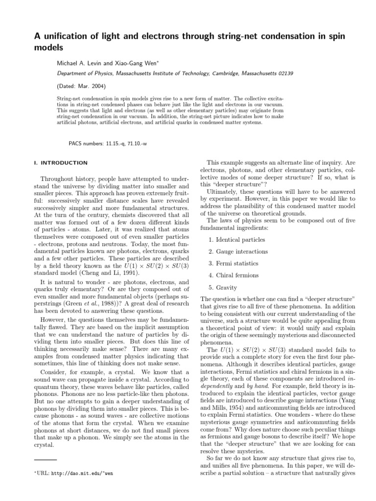String-Net Condensation Unifies Light & Electrons | PDF | Boson ...