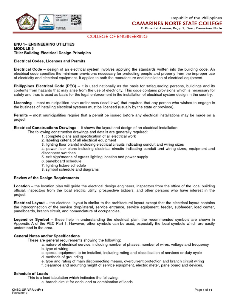 Building Electrical Design Principles | PDF | Electrical Wiring ...