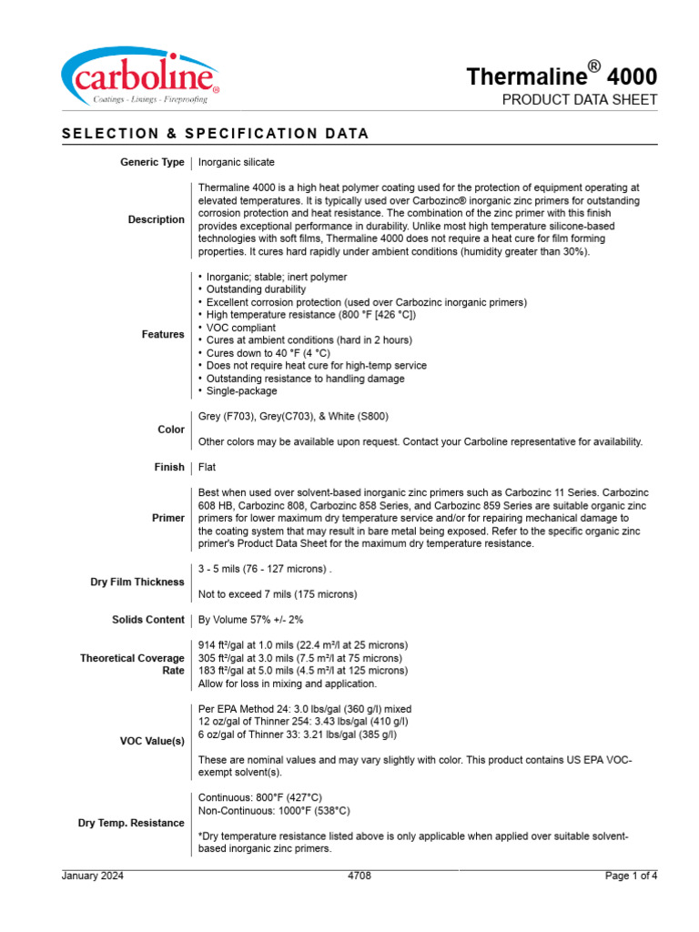 Thermaline 4000 PDS | PDF | Humidity | Shelf Life