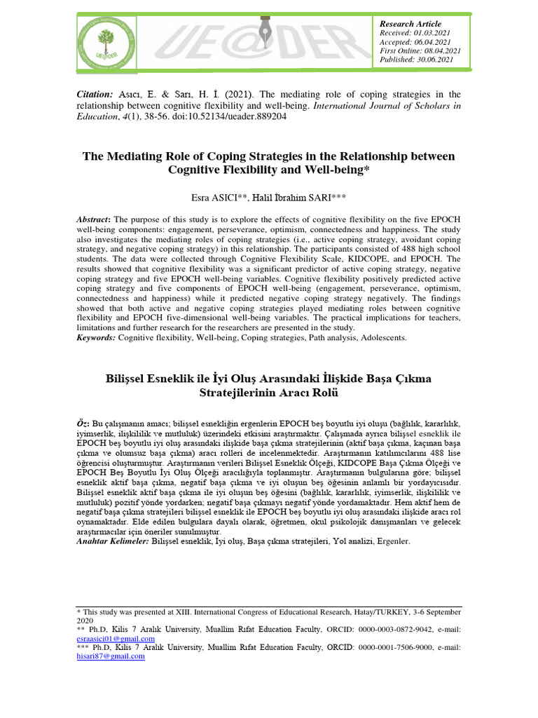 The Mediating Role of Coping Strategies in The Relationship Between | PDF | Adolescence ...