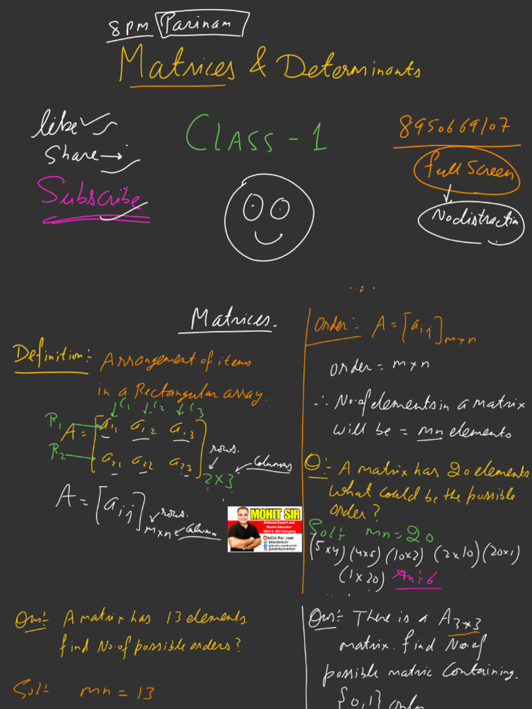 Matrices Class 1 Parinam Batch Mohit Sir | PDF