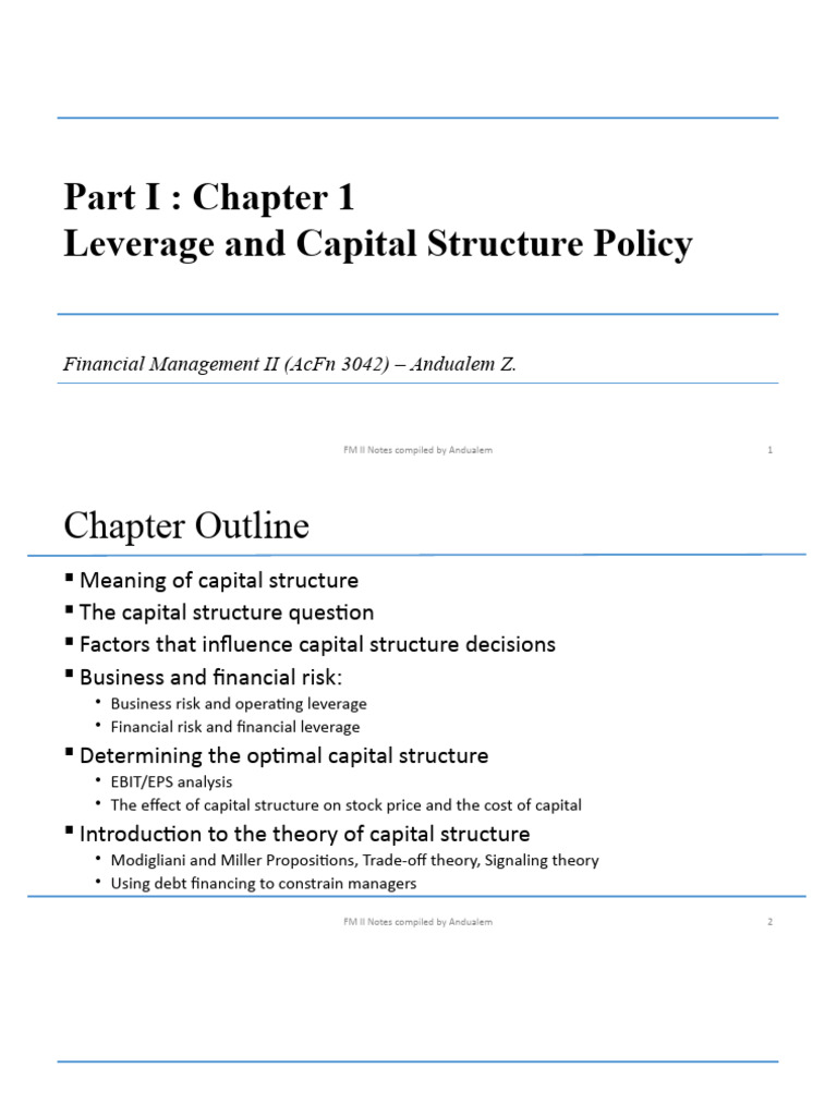 FM II Chapter 1 PT I, Capital Structure Policy & Leverage | PDF ...