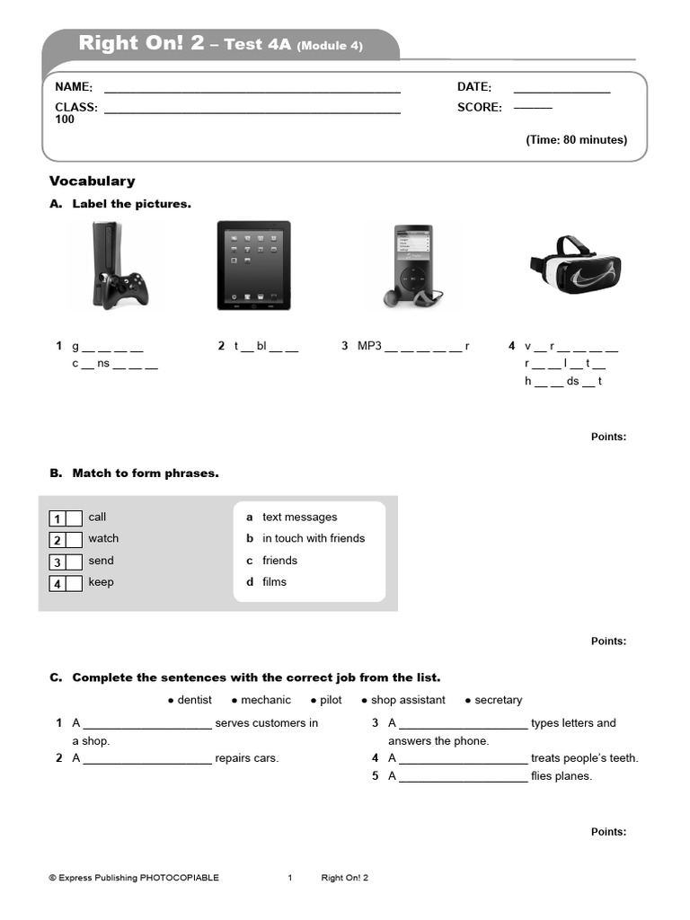 11 Right On 2 - Test 4A - Mod 4 | PDF | Mario
