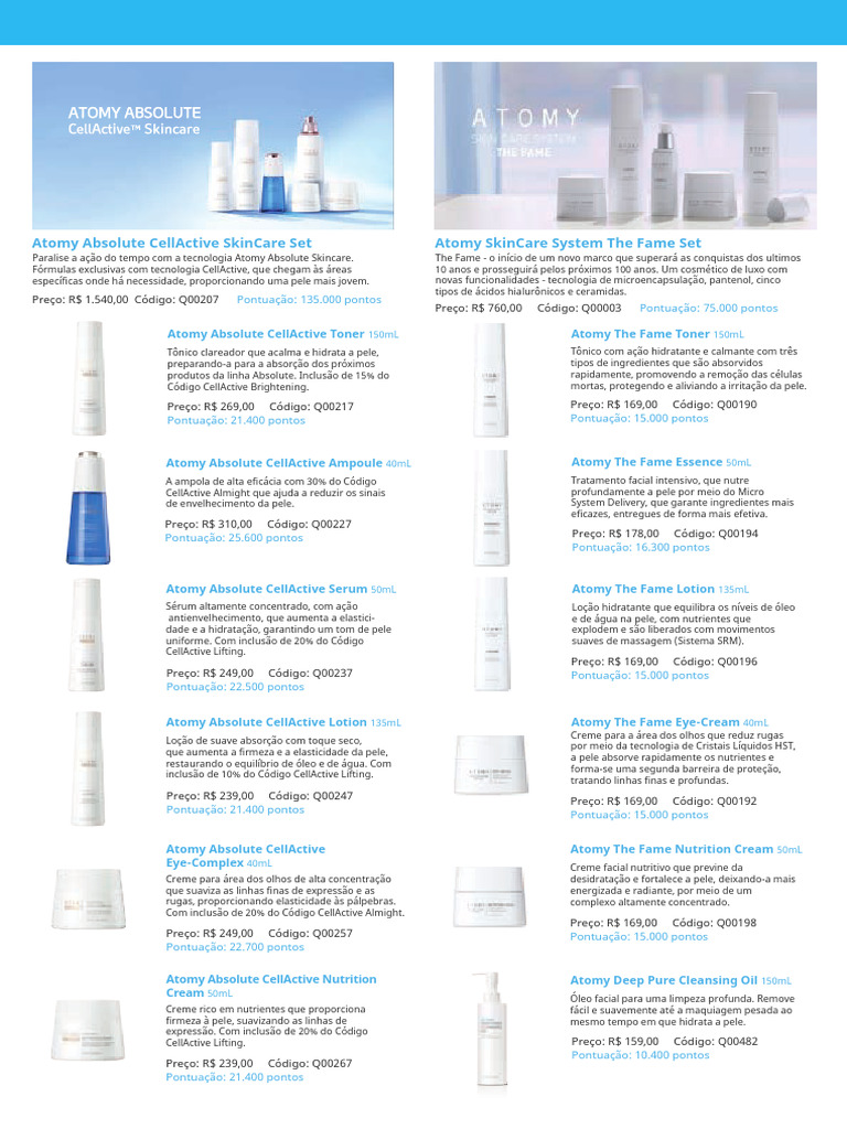 Atomy Skincare: Produtos e Preços | PDF | Cabelo | Sistema tegumentar
