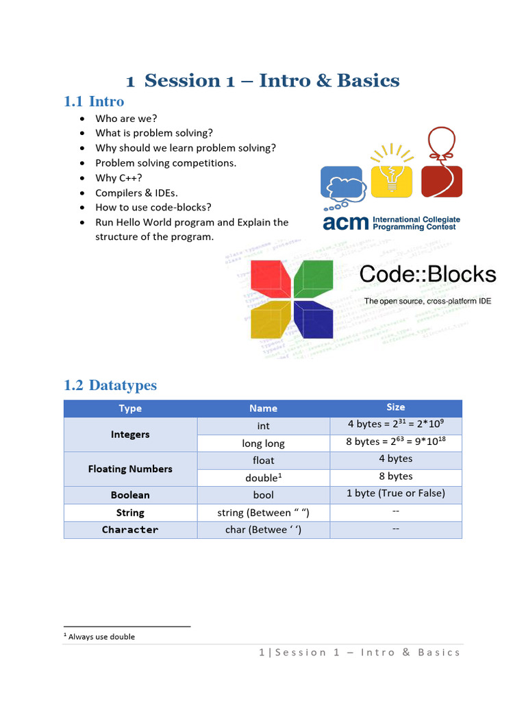 Session 1 | PDF | Integer (Computer Science) | Data Type