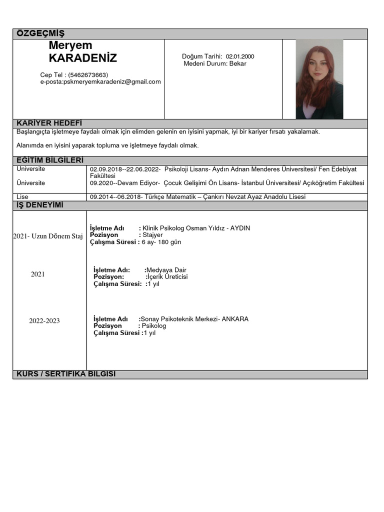 Meryem KARADENİZ CV | PDF