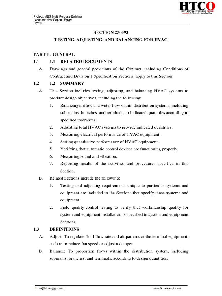 230593-Testing, Adjusting, and Balancing For Hvac | PDF | Duct (Flow ...