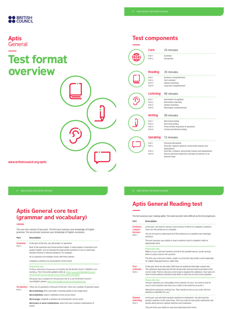 Aptis General Test Format Overview | PDF | Reading Comprehension ...