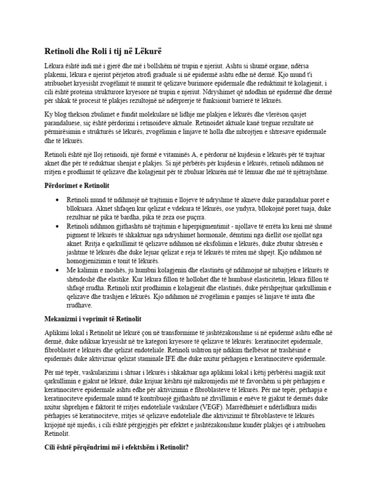 Blog Retinoli Dhe Roli I Tij Në Lëkurë | PDF