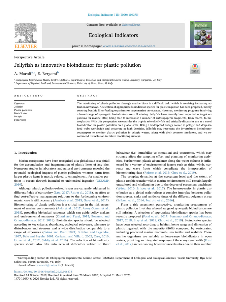 Jellyfish As Innovative Bioindicator For Plastic P | PDF | Ecology ...