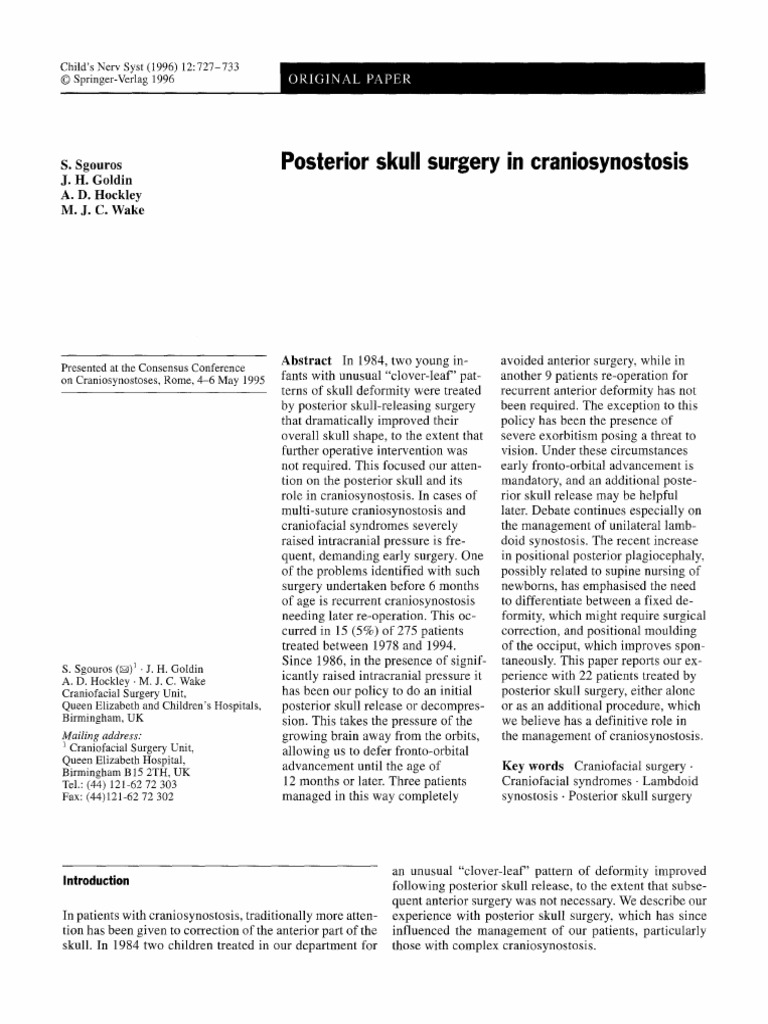Posterior Skull Surgery for Craniosynostosis | PDF | Skull | Human Head ...